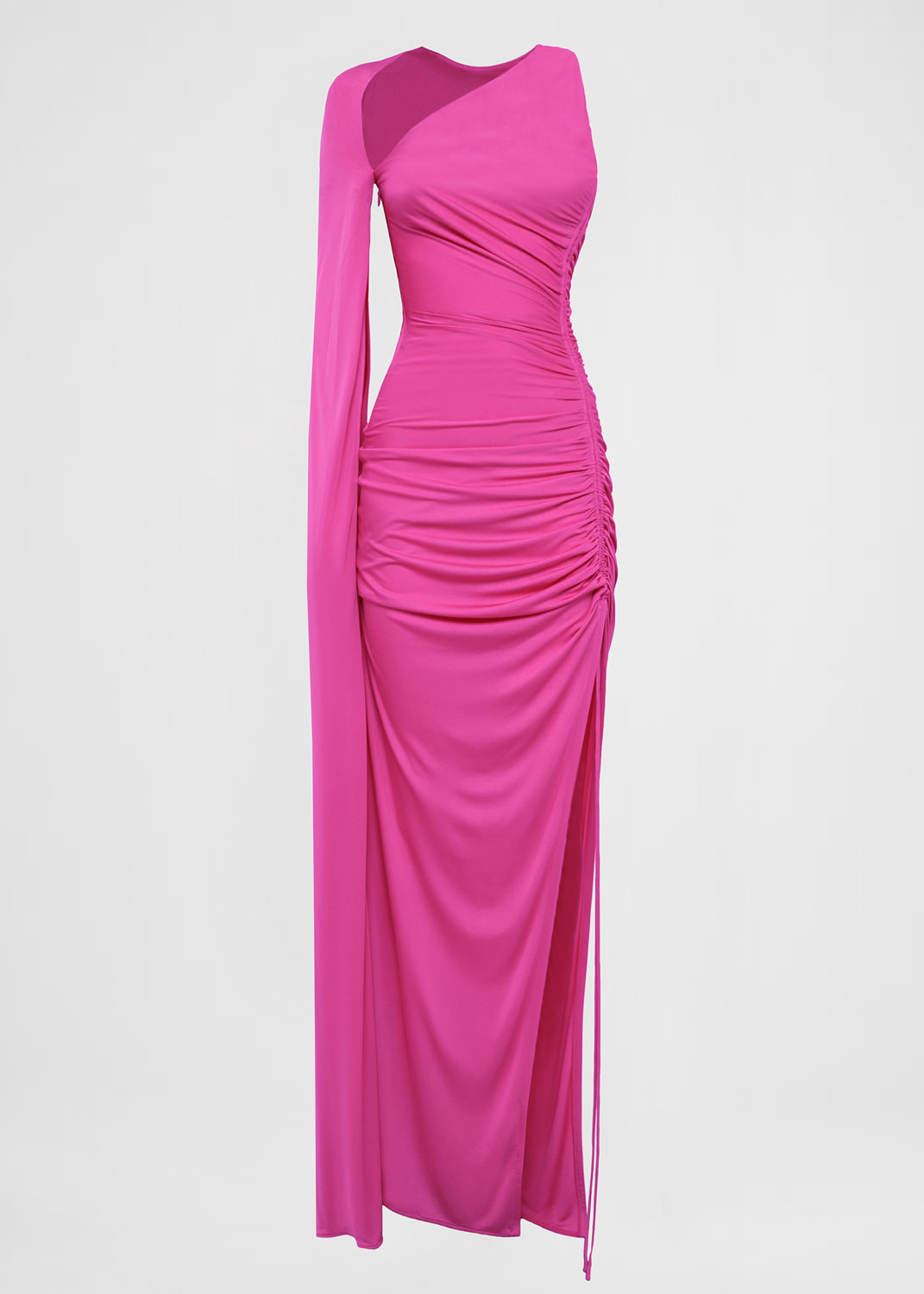 LONG ONE SHOULDER ROUCHED VISCOSE JERSEY GOWN | DEL CORE