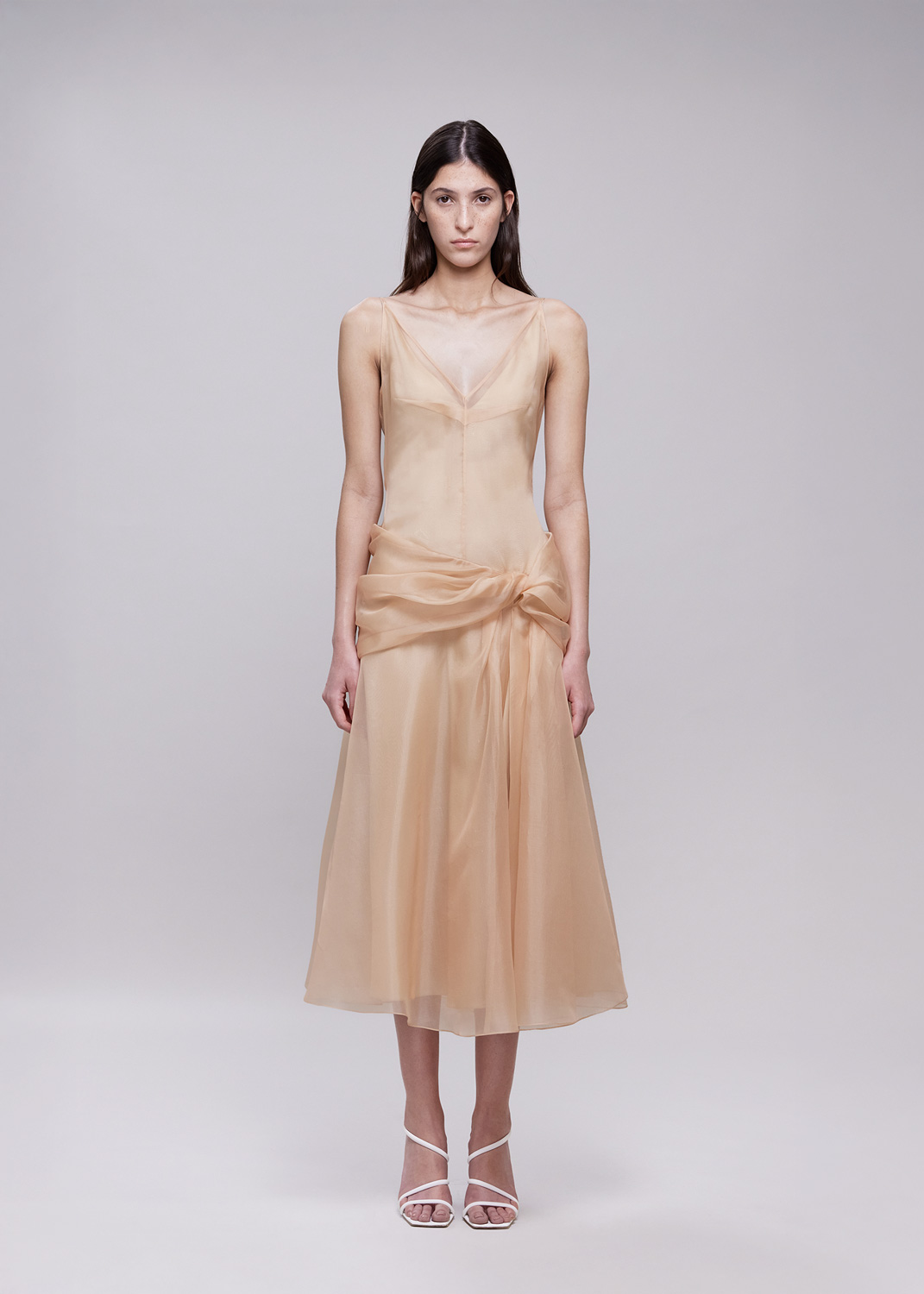 DOUBLE LAYER DRESS WITH KNOT DRAPE DETAILS | DEL CORE