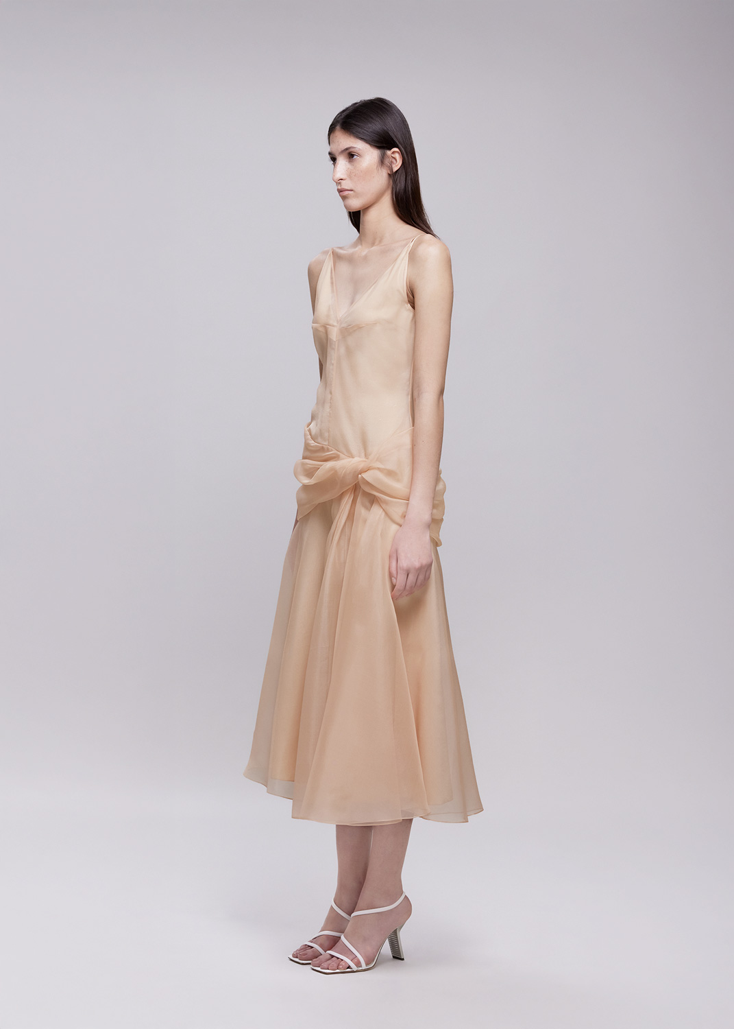 DOUBLE LAYER DRESS WITH KNOT DRAPE DETAILS | DEL CORE